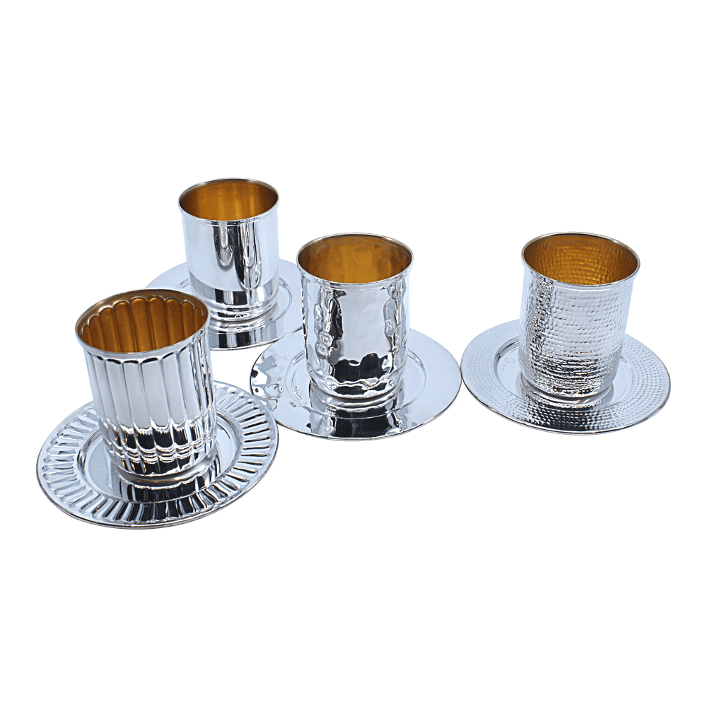 A straight sterling silver shabbat kiddush cup, a hammer