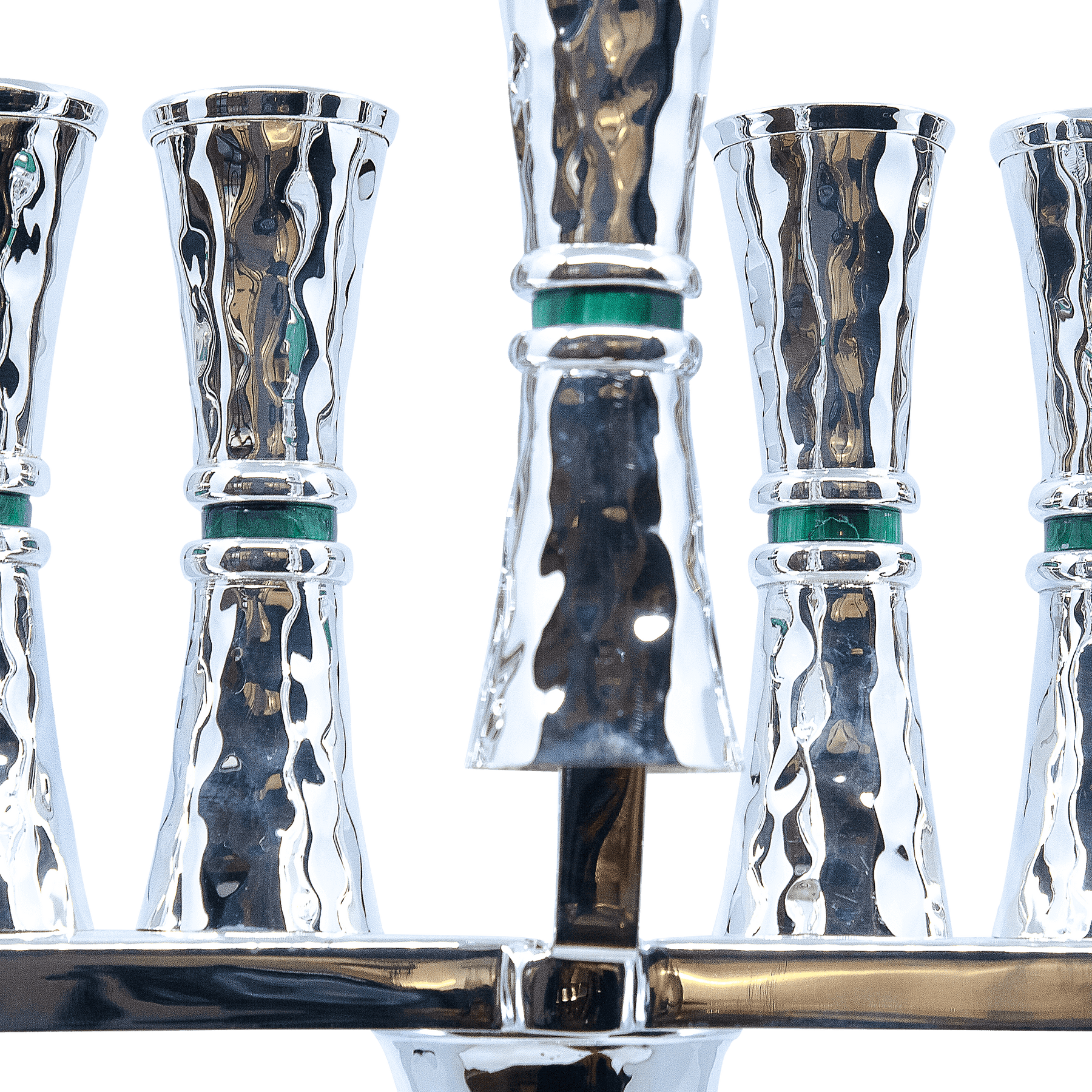 Hammered Menorah with Malachite Stones