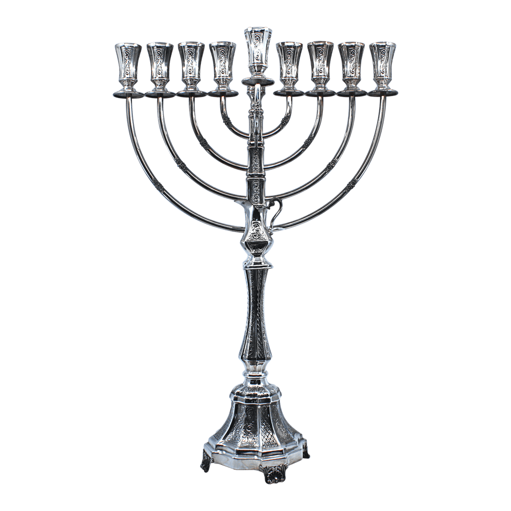 Silver Menorah with Stamped Tube